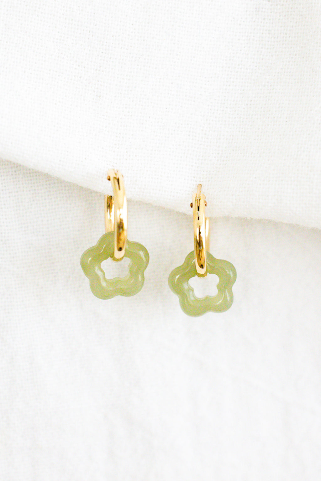 Jade Flower Hoops – Laine Honolulu